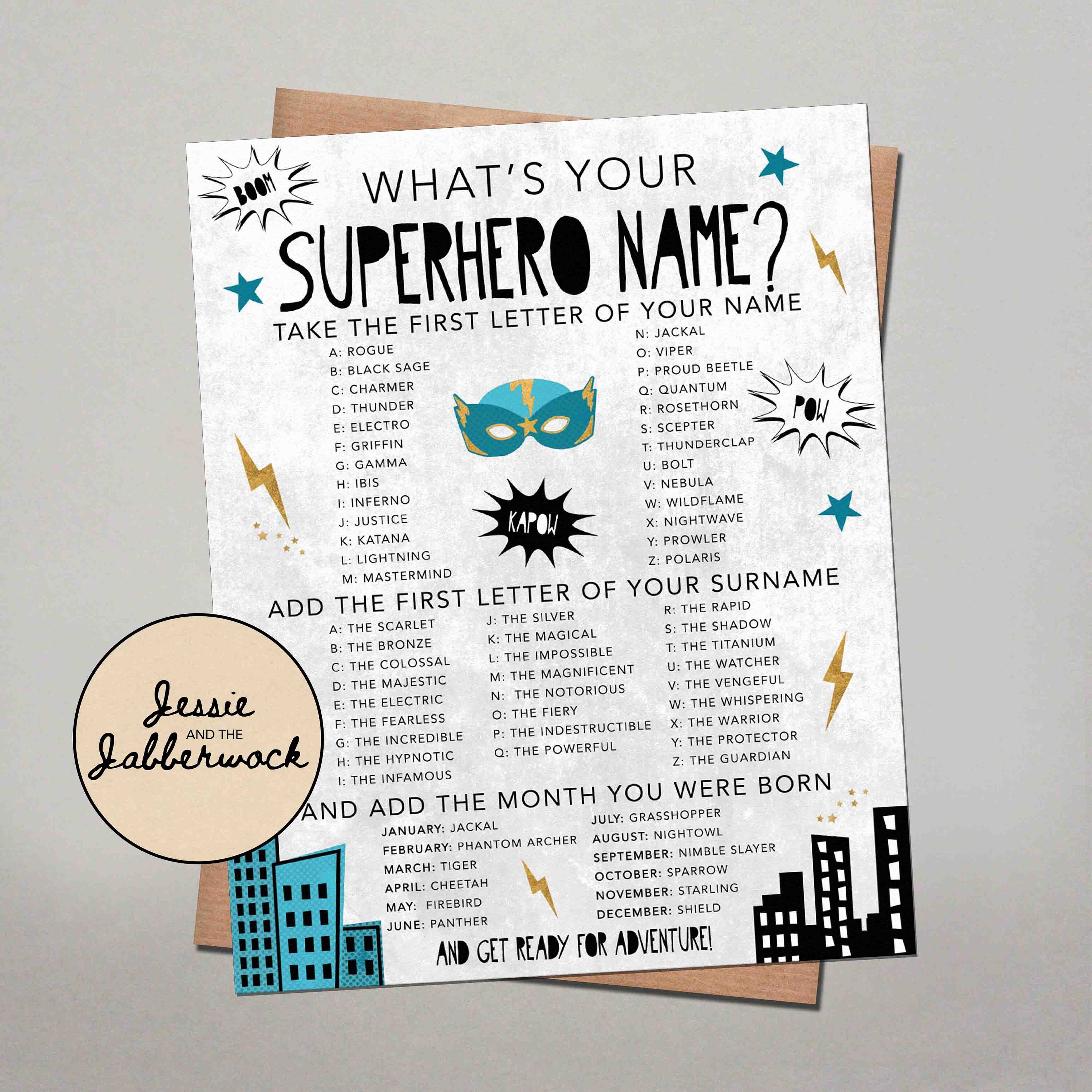 What's Your Superhero Name Printable Instant Download - Etsy Canada