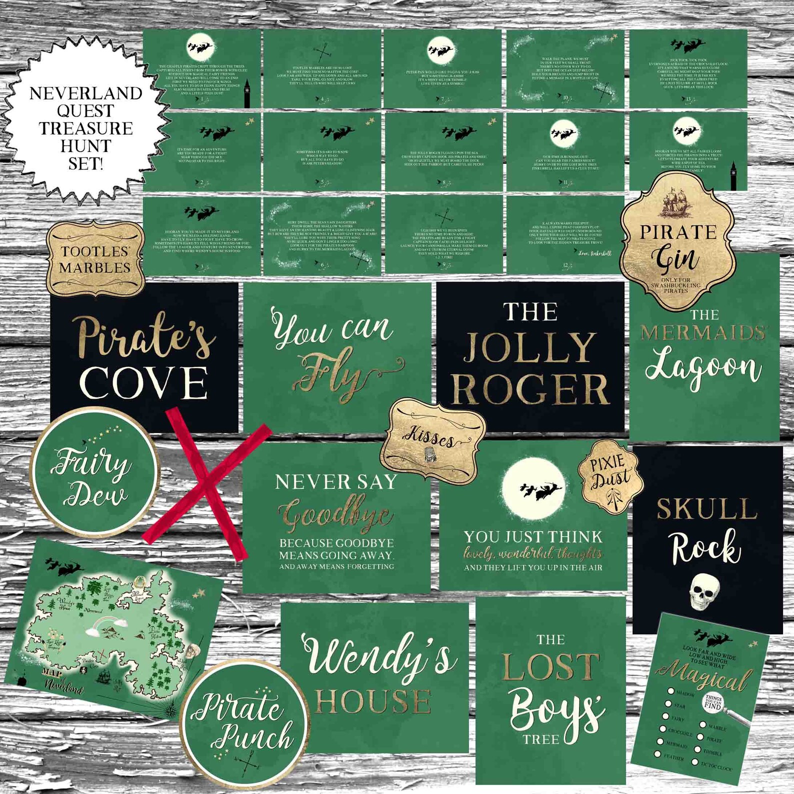 Neverland Treasure Hunt Clues | Peter Pan Party | Scavenger Hunt Quest ...