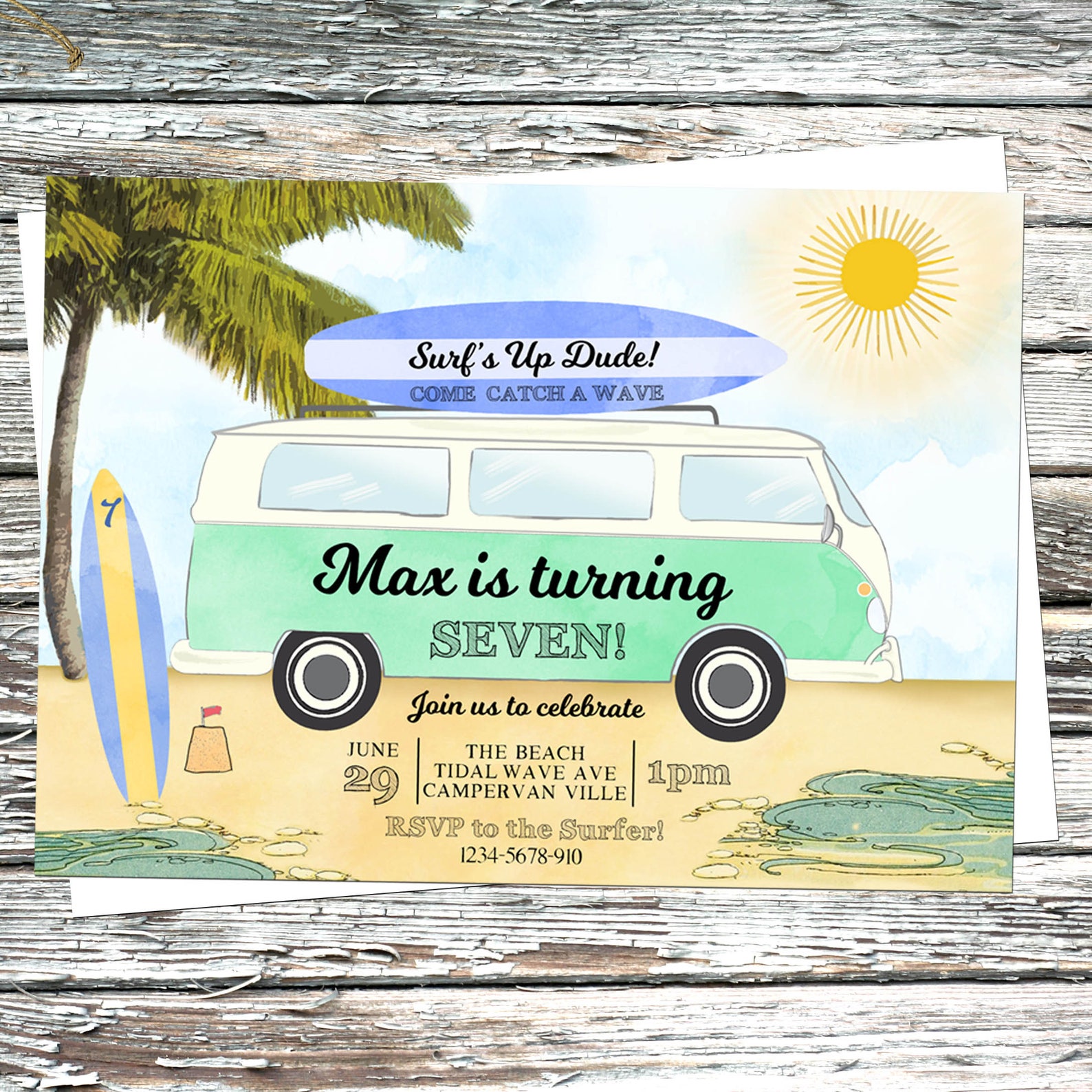 Campervan Invitation Surfs Up Beach party invite | Etsy