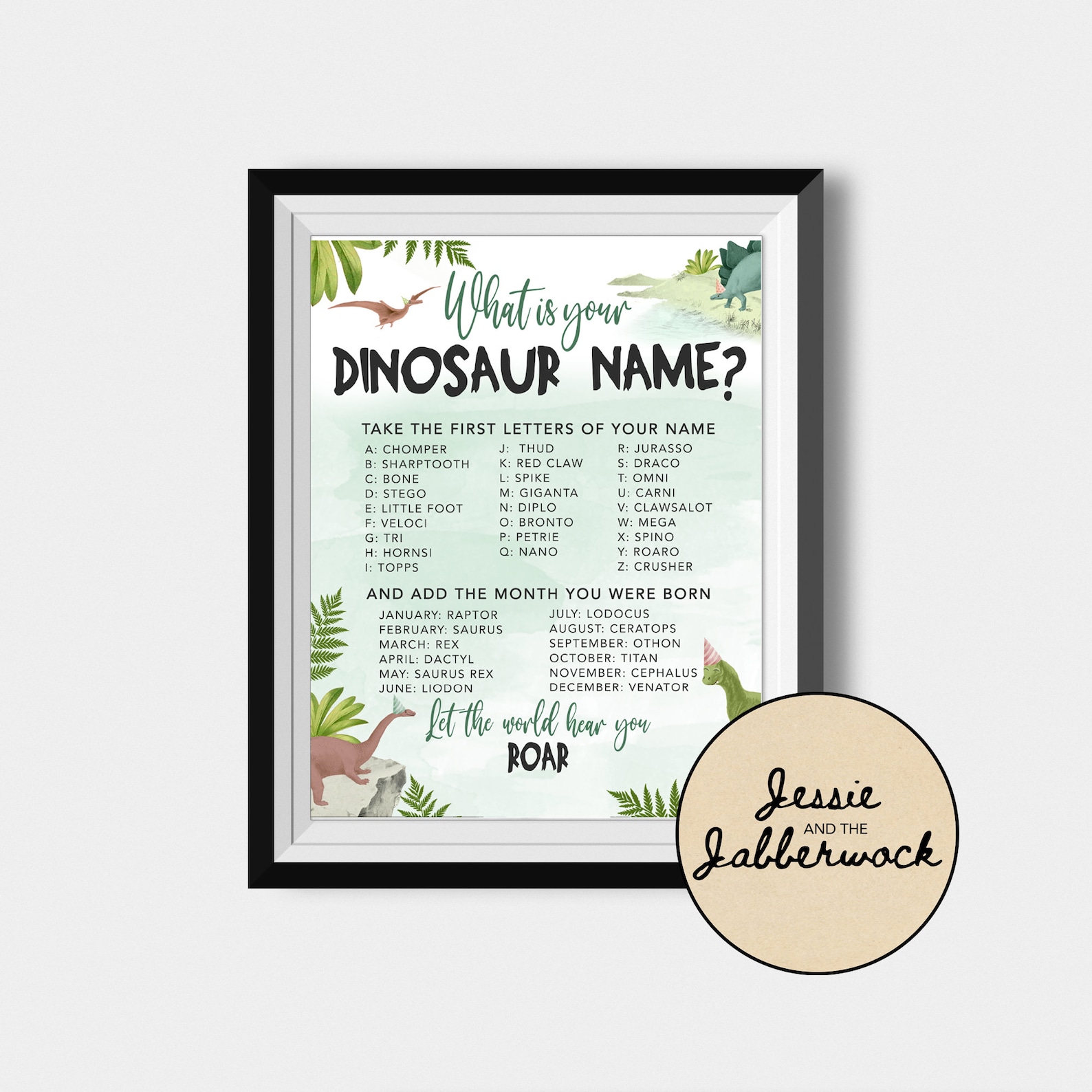 What's Your Dinosaur Name Printable Instant Download - Etsy