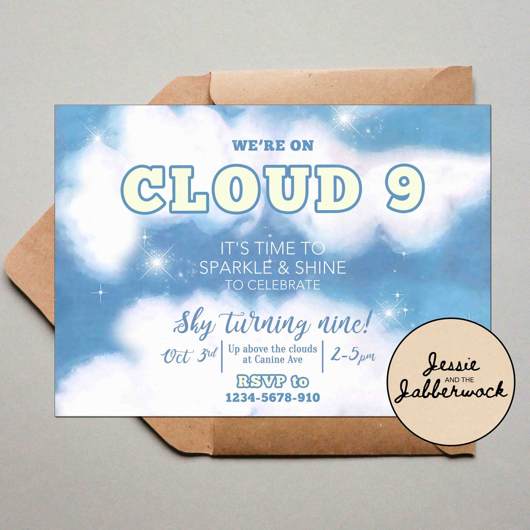 Cloud 9 Invitation, 9th Birthday Invite, Clouds, Starry Night Sky ...