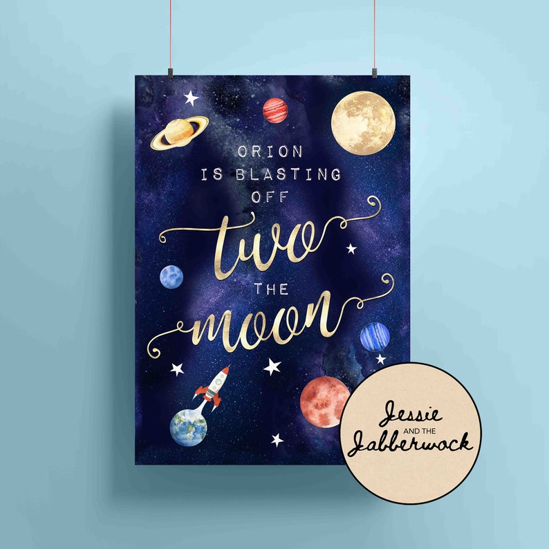 Two the Moon 2nd Birthday Backdrop Design | Personalised Space Party ...