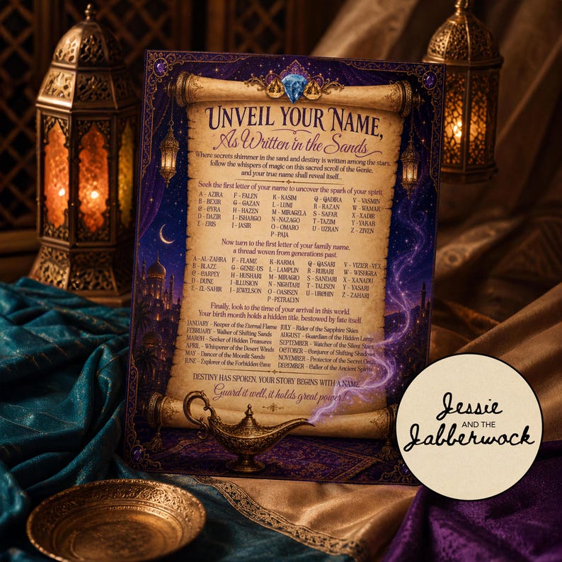 Genie Name Game Printable, Aladdin Party Activity, Arabian Nights Name ...