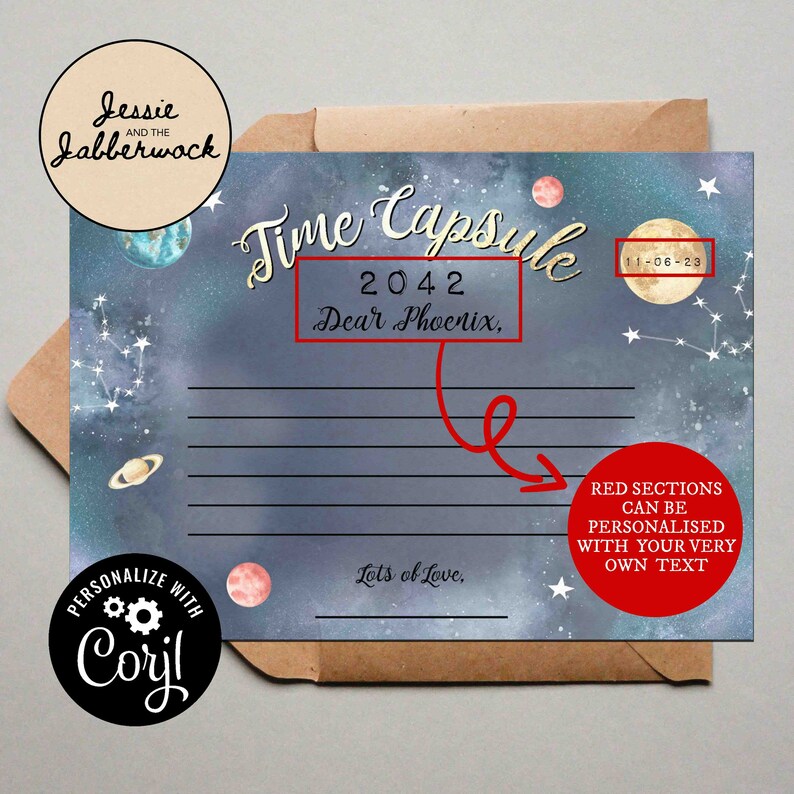 Space Time Capsule Templates | Galaxy First Birthday Memory Guestbook ...