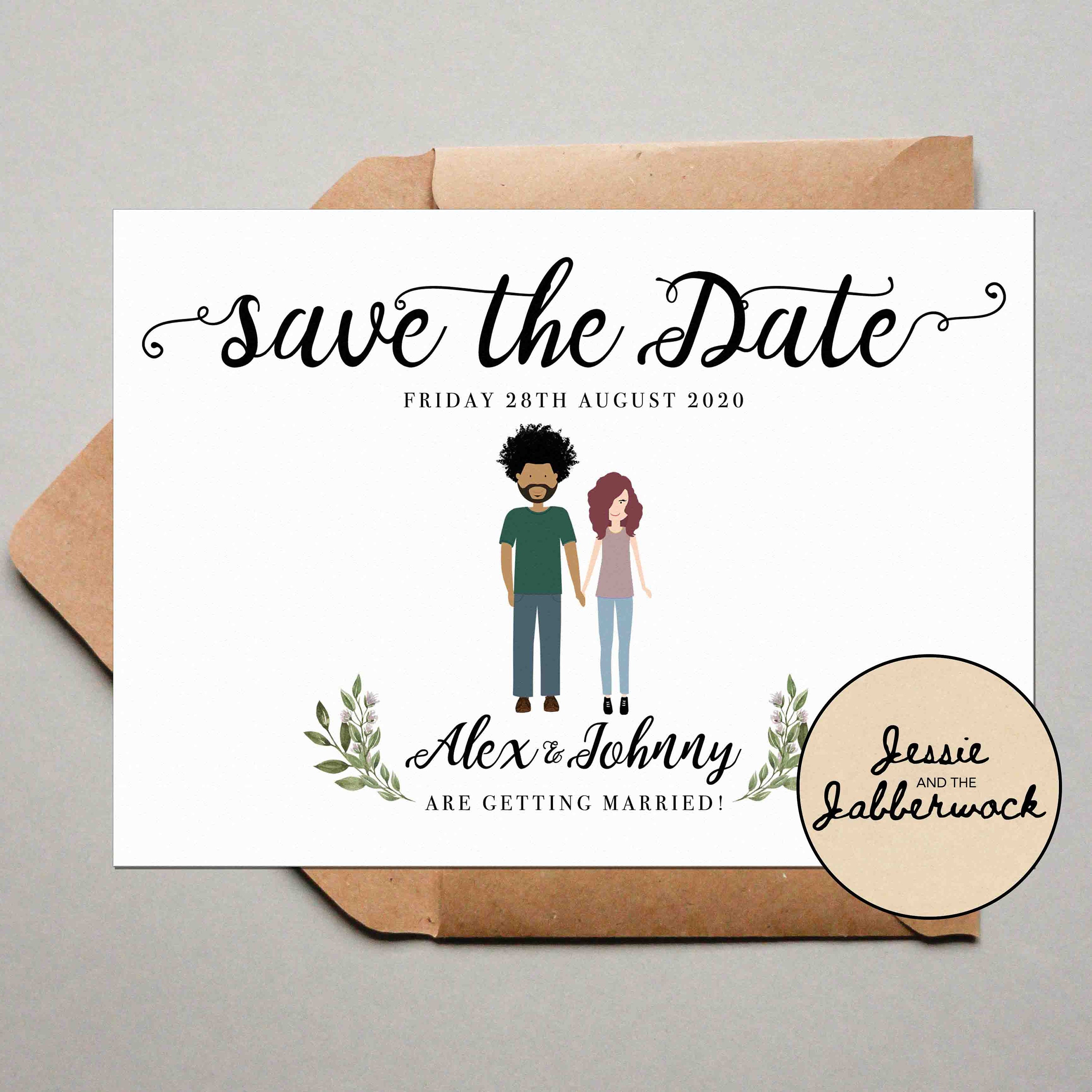 Custom Couple Illustration Save the Date Personalised - Etsy UK
