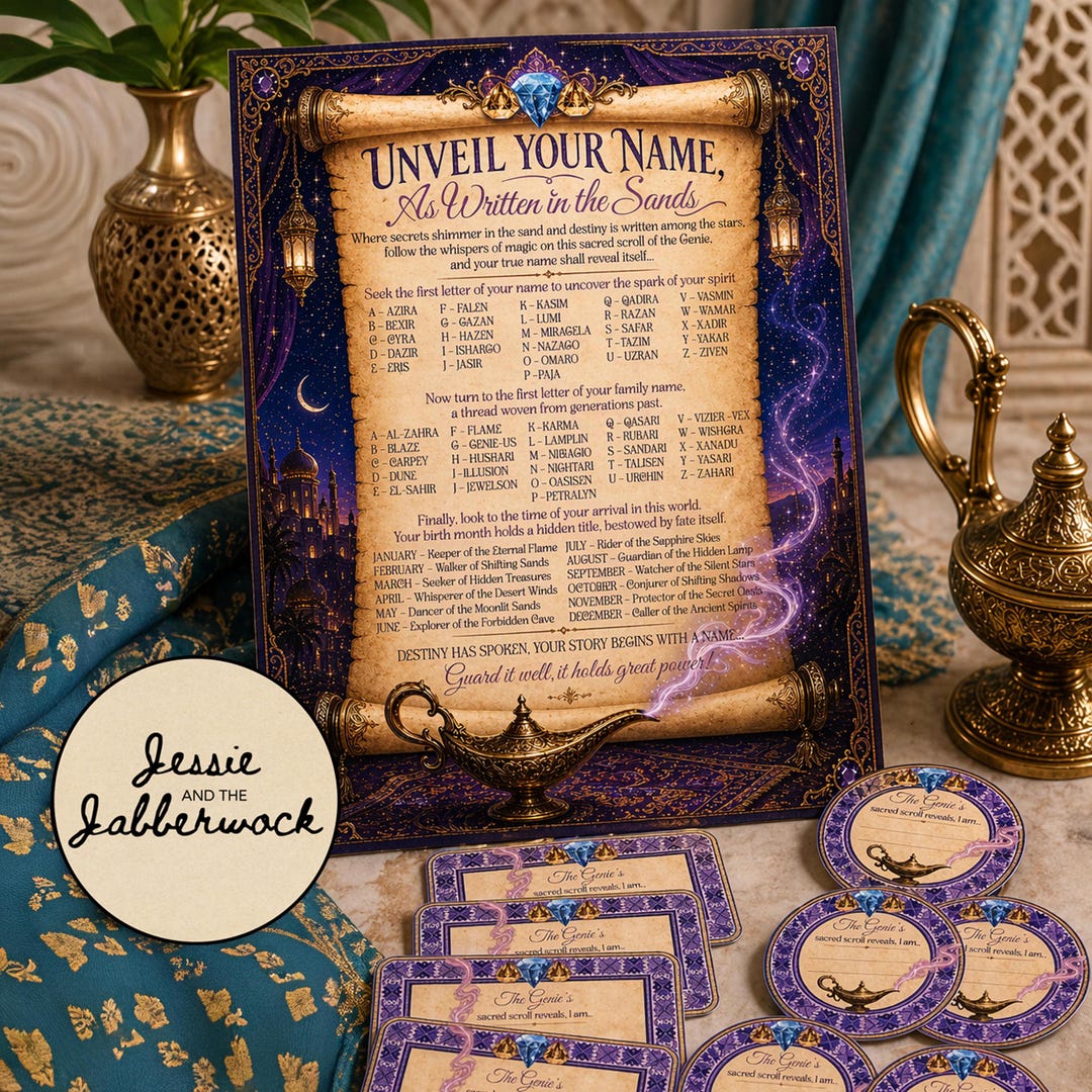 Genie Name Game Printable, Aladdin Party Activity, Arabian Nights Name ...