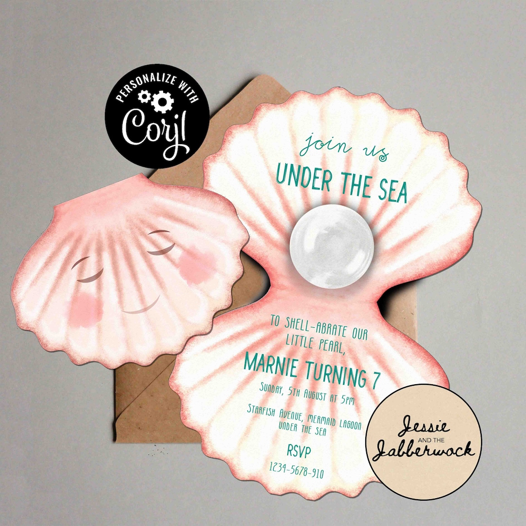 Shell Birthday Invite | Under the Sea Party Invitation | Mermaids ...