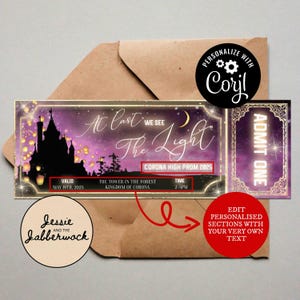 Tangled Ticket | at Last We See the Light Invite | Magical Purple ...