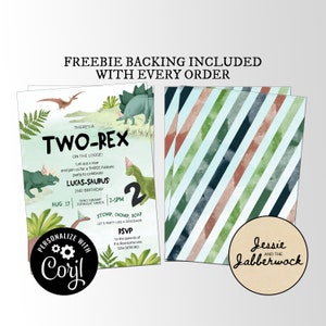 2-REX RAWWR 2ND Birthday Invite, Roarsome Dinosaur Party Invitation ...