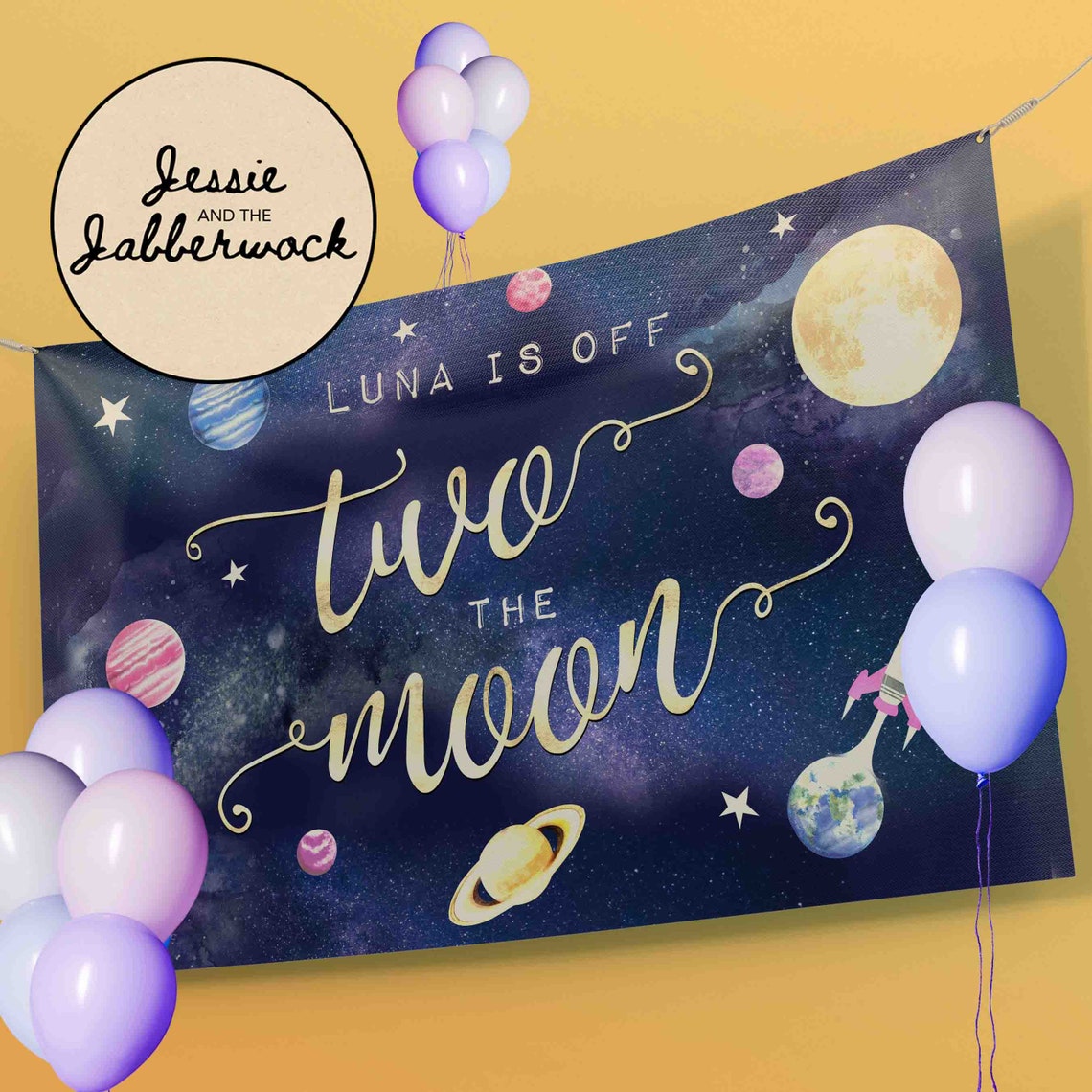 Personalised Two the Moon 2nd Birthday Backdrop Design | Etsy