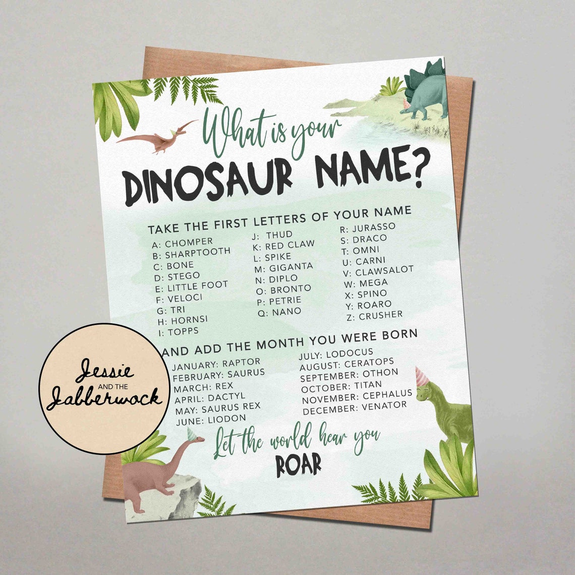 What's Your Dinosaur Name Printable Instant Download | Etsy