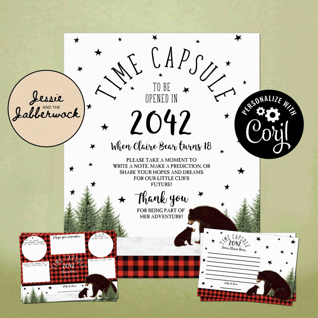 Brown Bear Time Capsule Template | Lumberjack Birthday Memory Guestbook ...