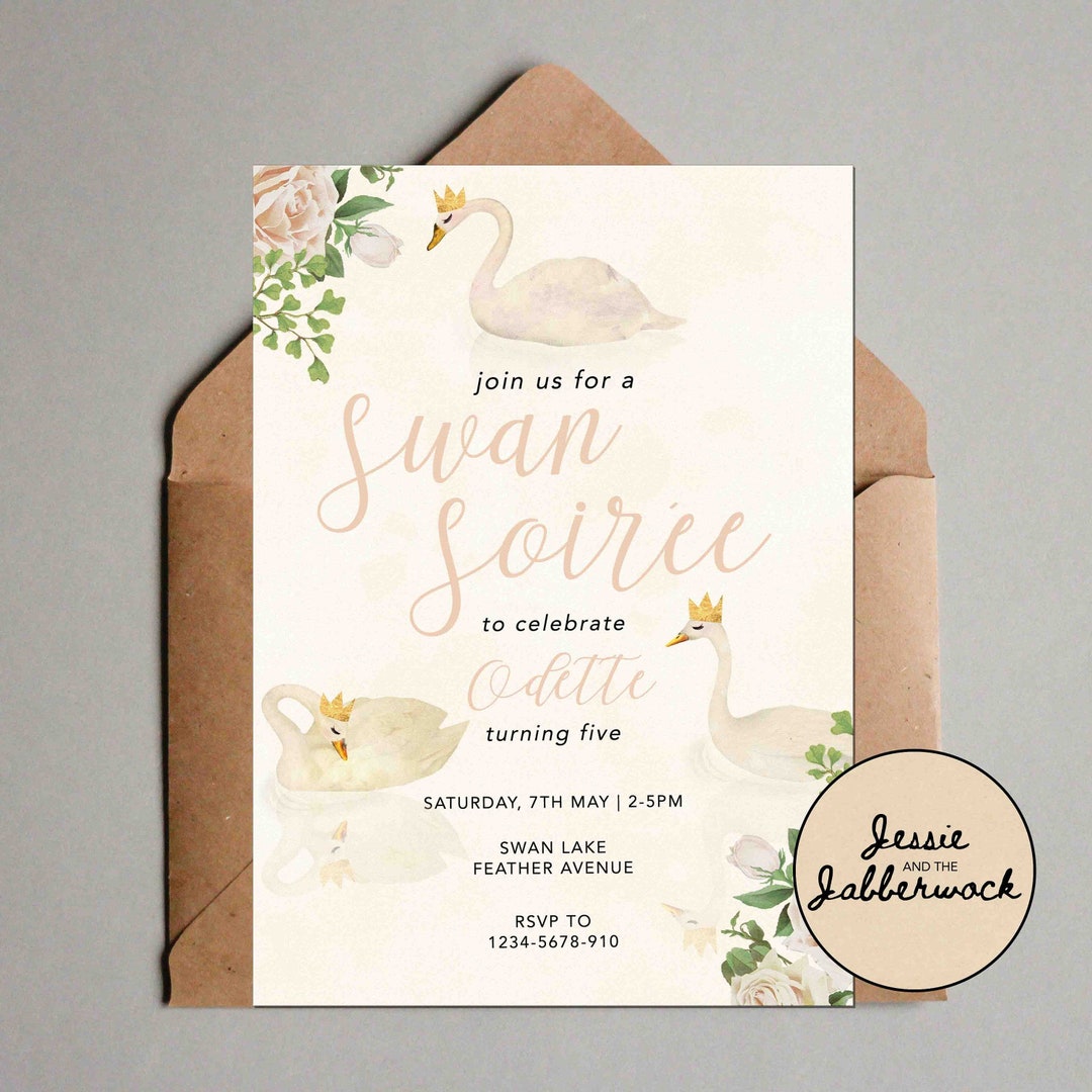 Swan Birthday Invite | Swan Soirée Party Invitation | Swan Lake | 7 ...