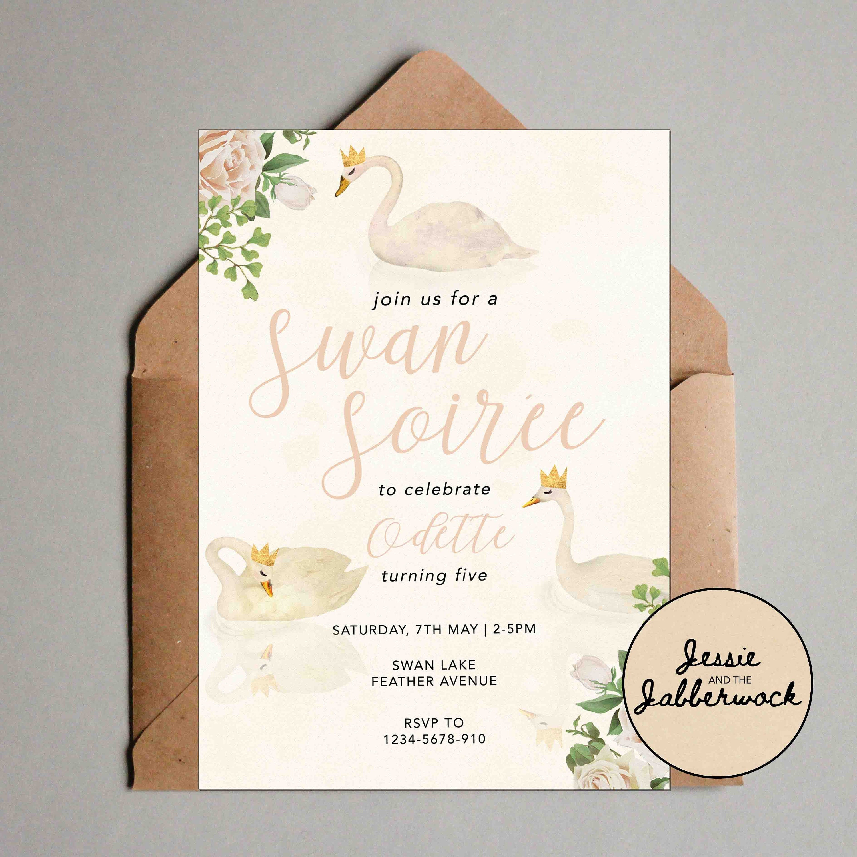 Swan Birthday Invite | Swan Soirée Party Invitation | Swan Lake | 7 ...