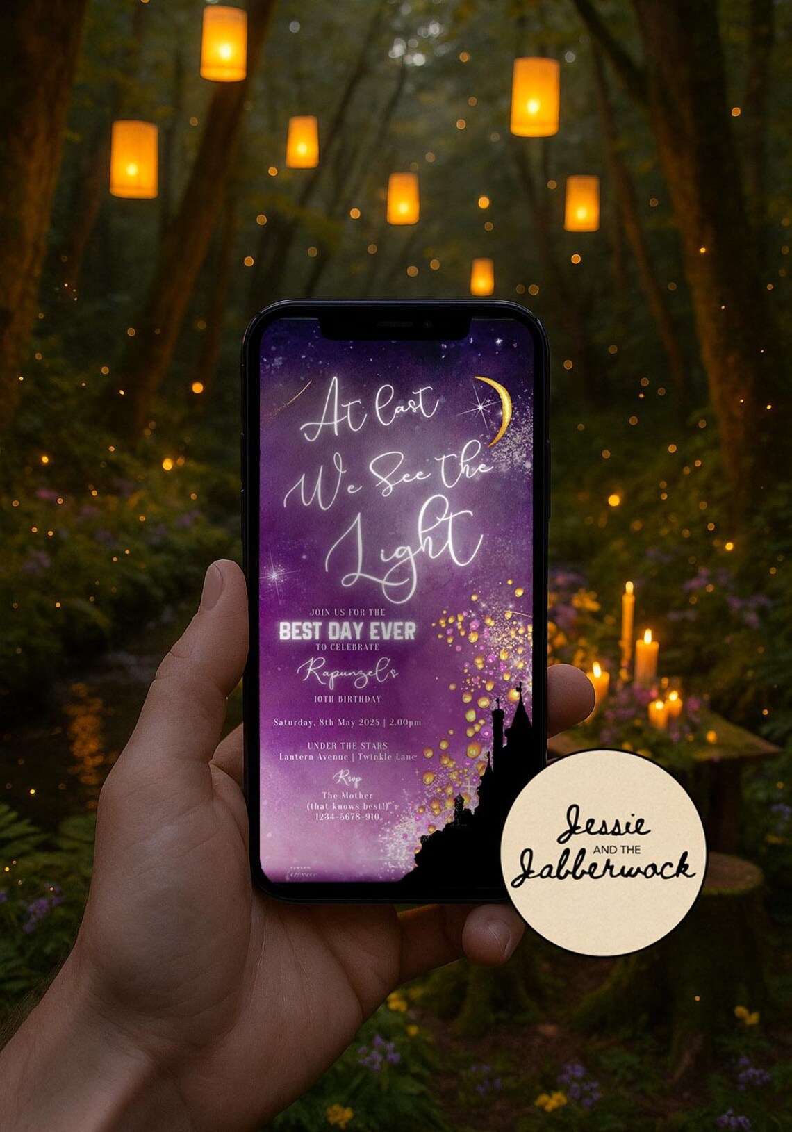 Rapunzel Invite | Enchanted Purple Night Sky Lantern Invite | Magical ...