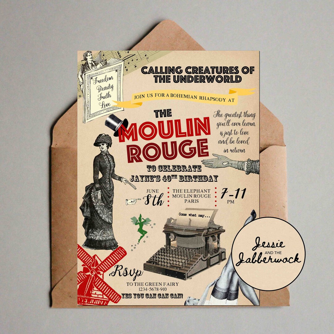 Moulin Rouge Invite, Creatures of the Underworld Typewriter Birthday ...