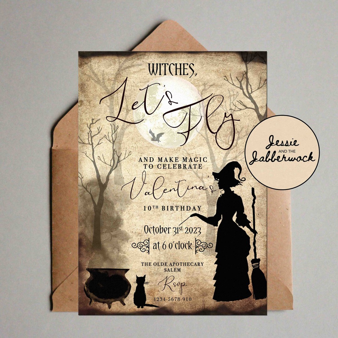 Let's Fly Witches Invitation | Let's Make Magic Invite | Halloween ...