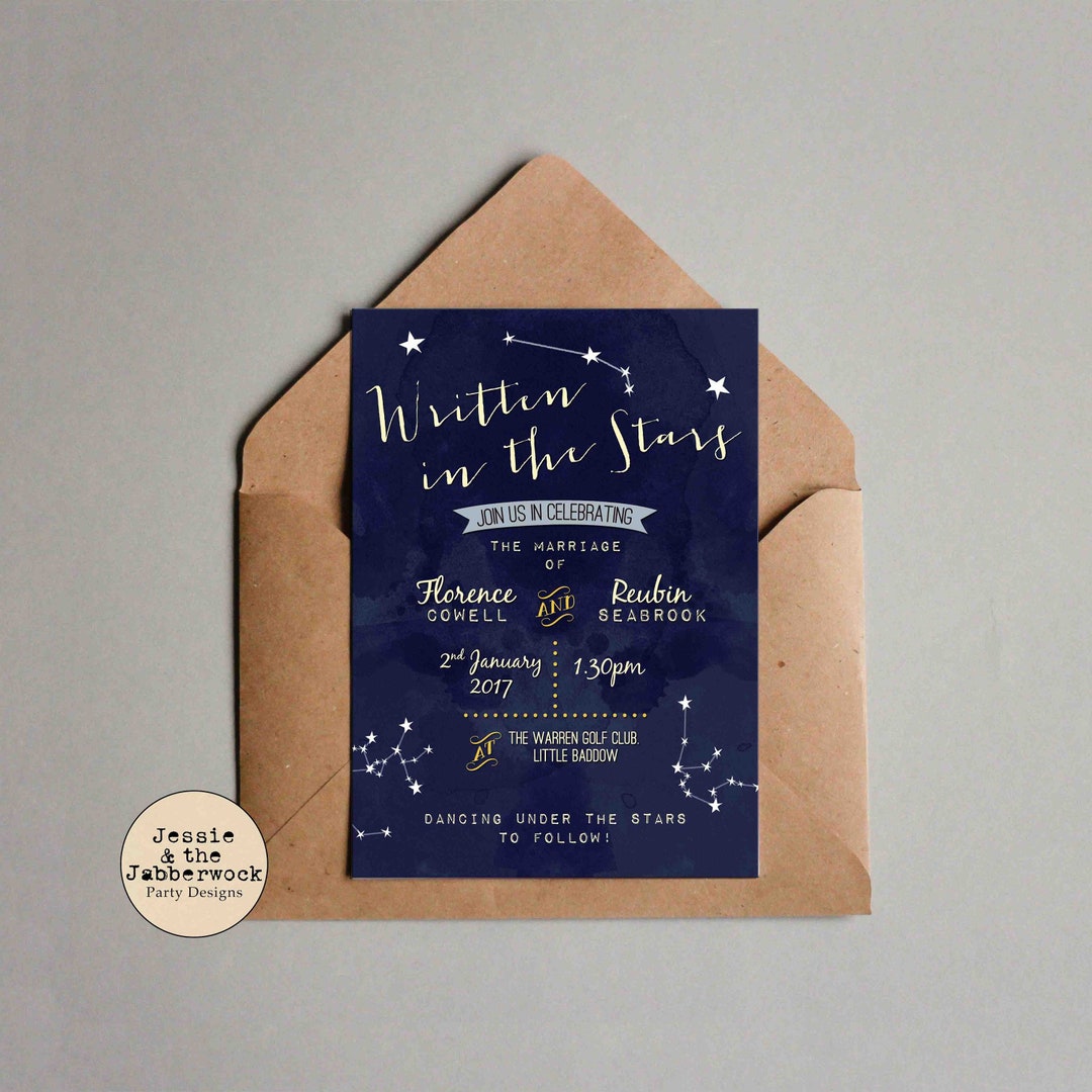Written in the Stars Wedding Invite, Twinkling Stars, Custom Zodiac ...