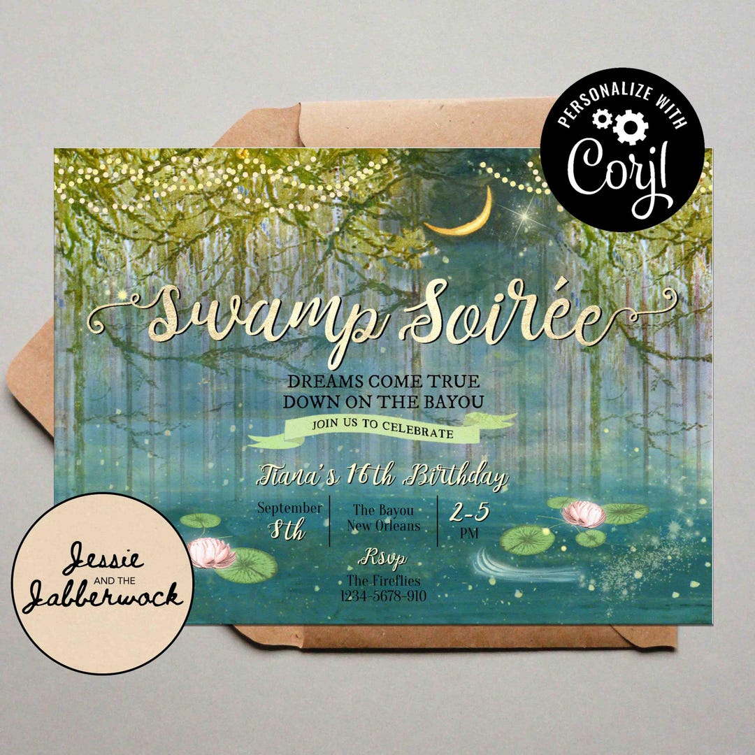 Swamp Soiree Birthday Invite Template | Night on the Bayou | Princess ...