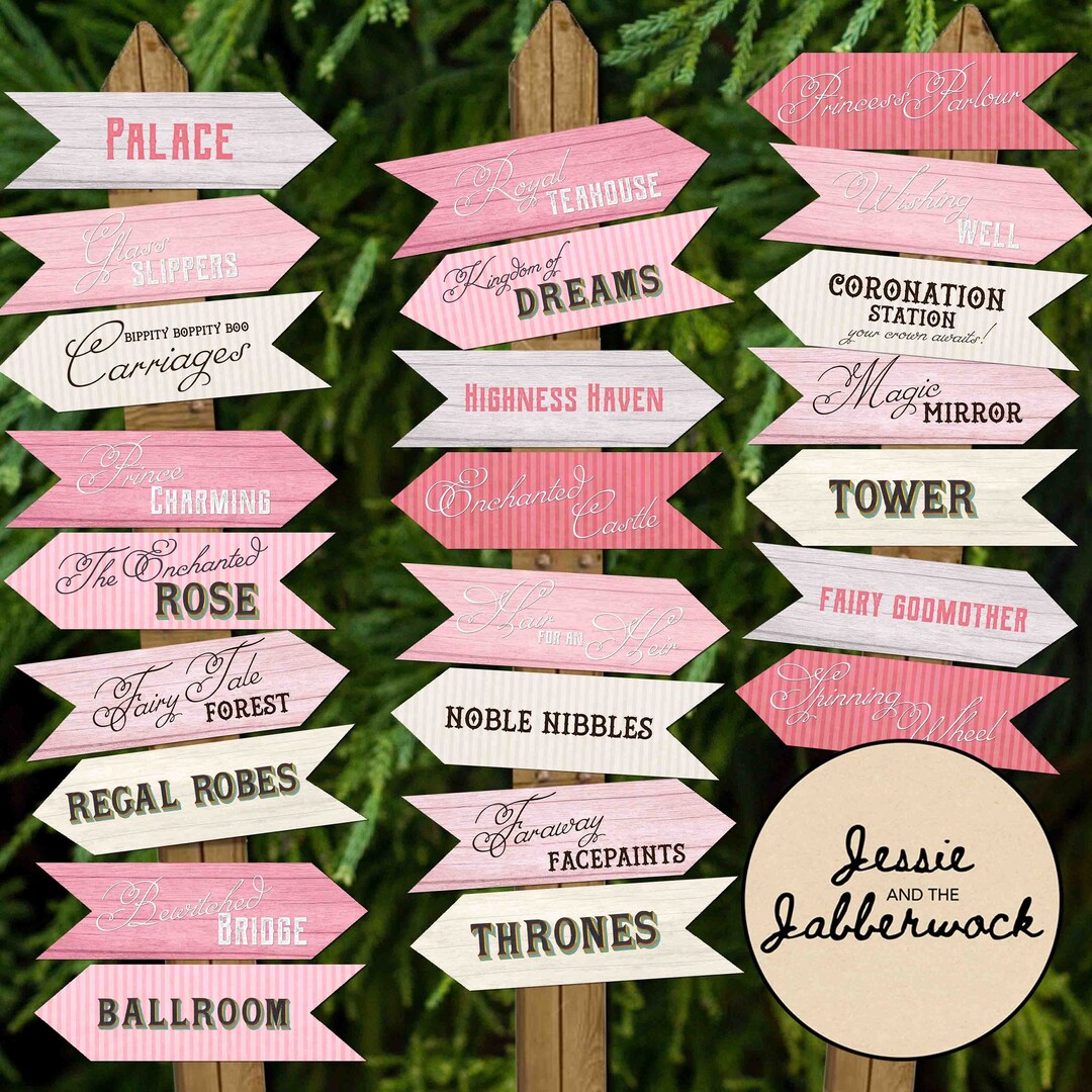 Princess Directional Signs Party Pack Printable Enchanted Decorations ...