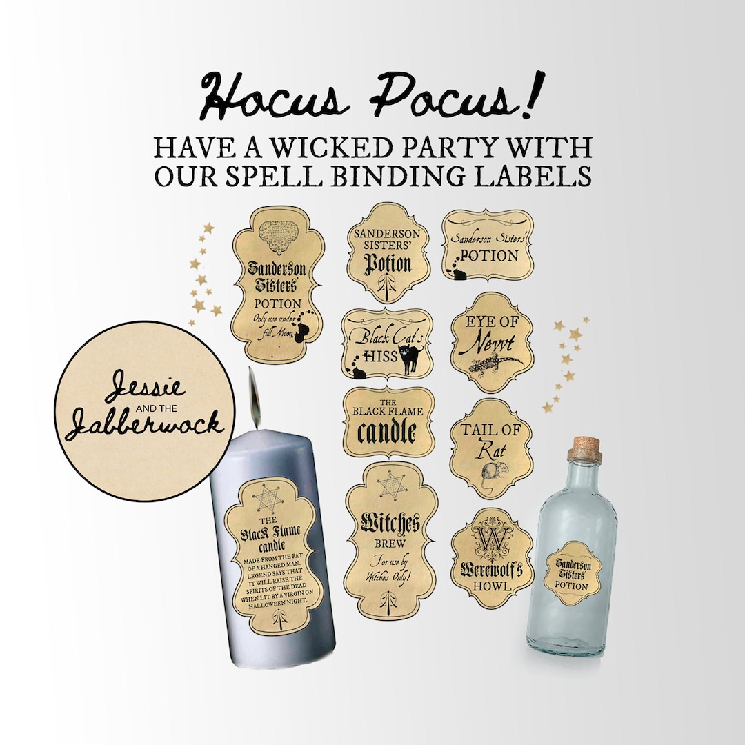 Hocus Pocus Potion Bottle Labels | Apothecary | Black Flame Candle ...