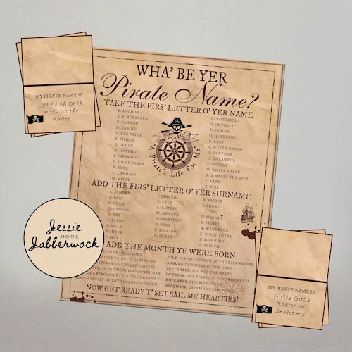 What is Your Pirate Name INSTANT DOWNLOAD Pirate Printable - Etsy Australia