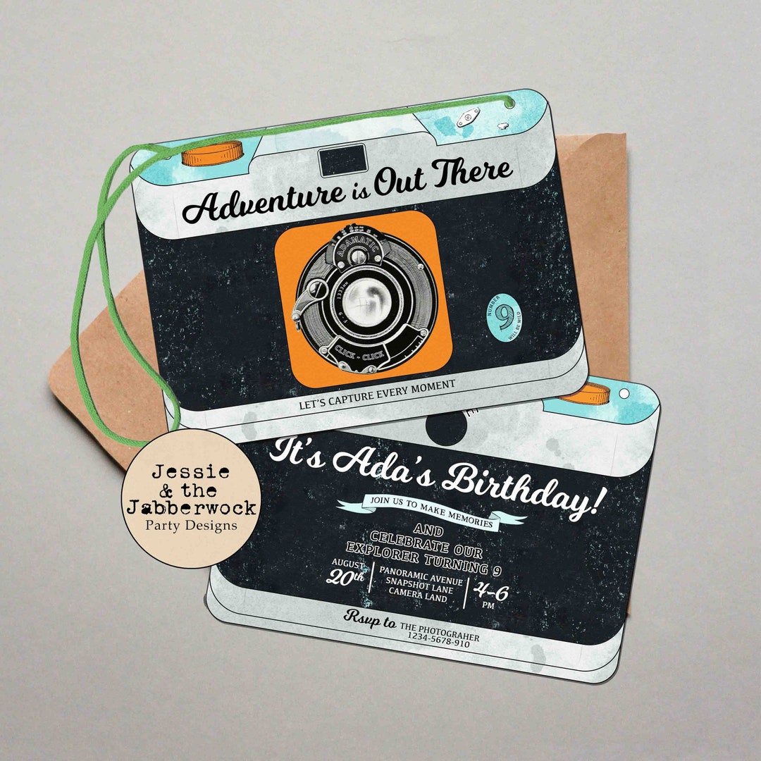 Retro Camera Invitation, Adventure is Out There Invite, Photographer ...