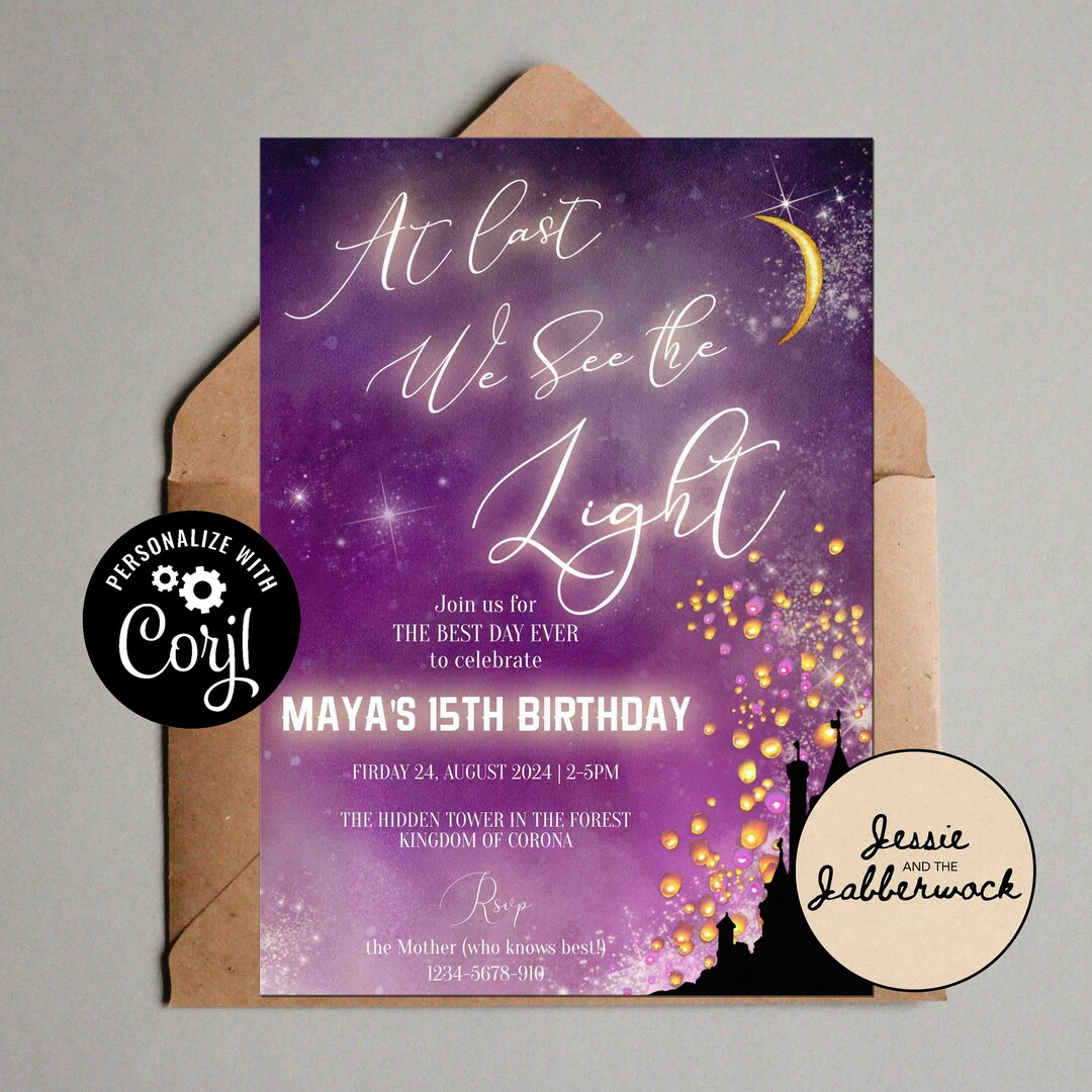 At Last We See the Light Tangled Invite | Magical Purple Rapunzel ...