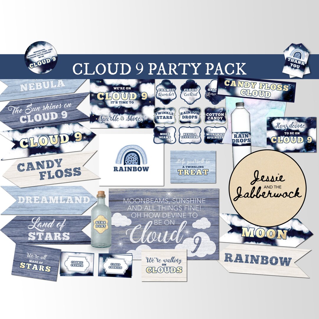 Cloud 9 Party Pack Printables | 9th Birthday Party Set | Celestial ...