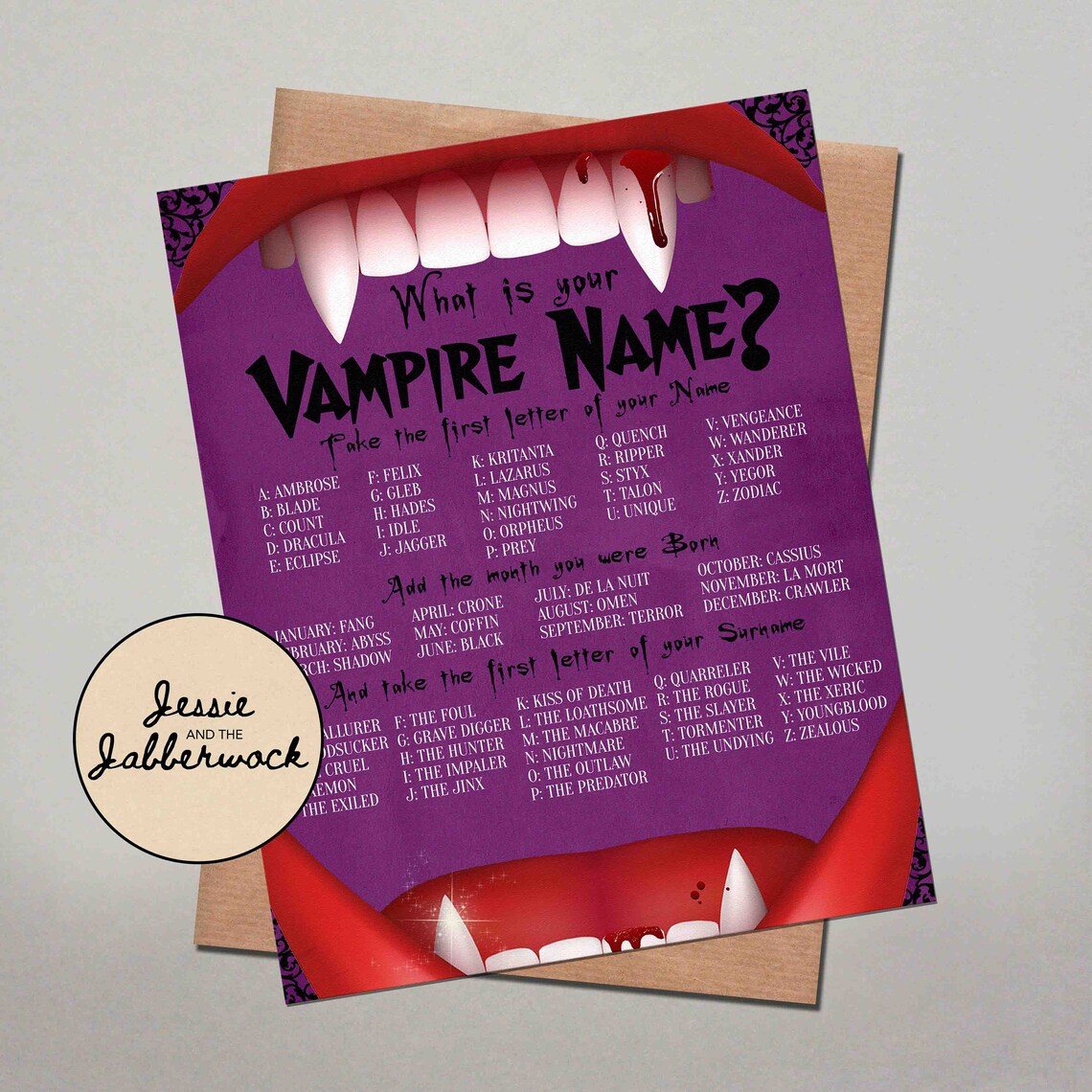 What's Your Vampire Name Printable Instant Download - Etsy India