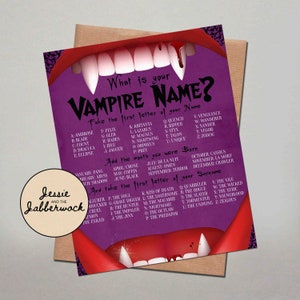 What's Your Vampire Name? Printable, Instant Download Party Game ...