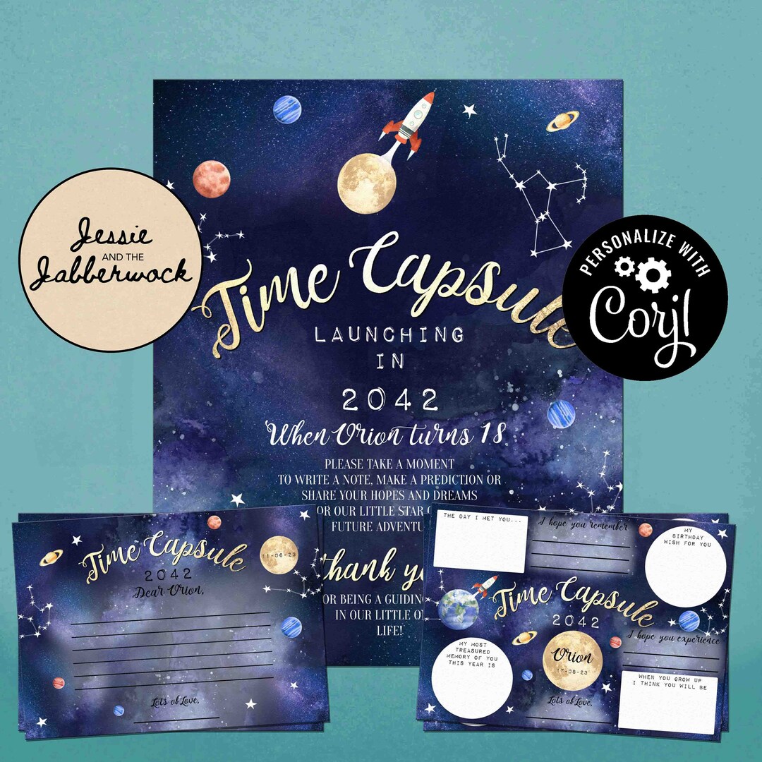 Space Time Capsule Template | Galaxy Birthday Memory Guestbook ...