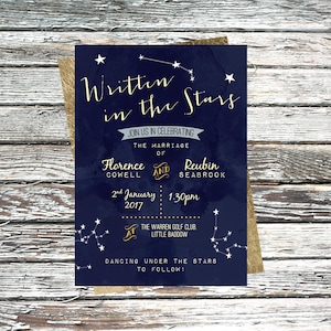Written in the Stars Wedding Invite, Twinkling Stars, Custom Zodiac ...