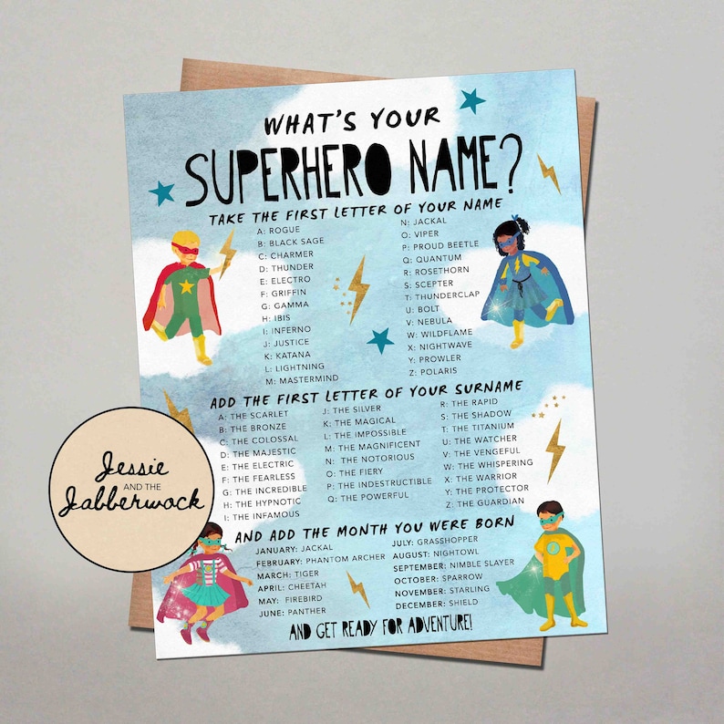 Superhero Name Game Printable, What’s Your Superhero Name, Kids ...
