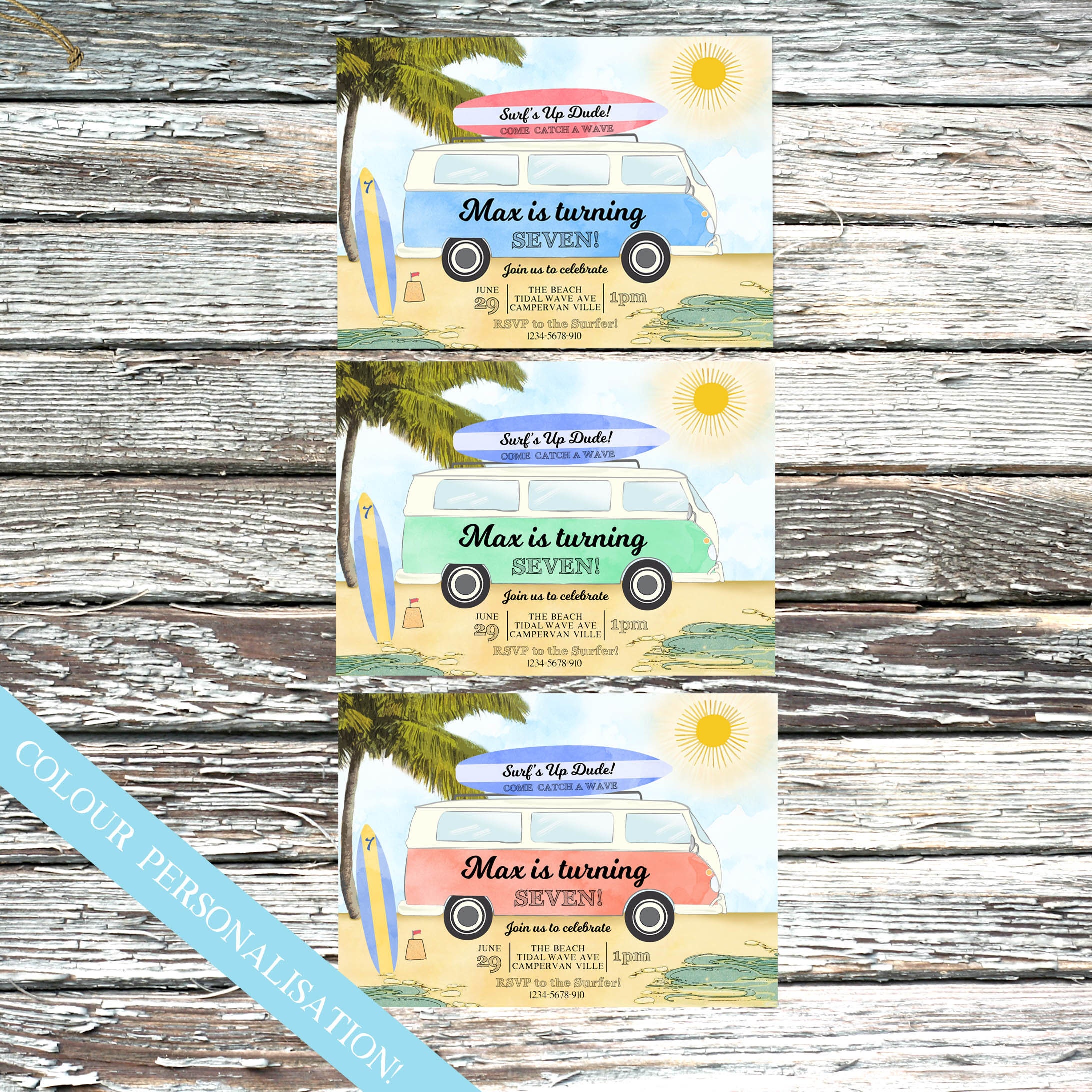 Campervan Invitation Surfs Up Beach party invite | Etsy
