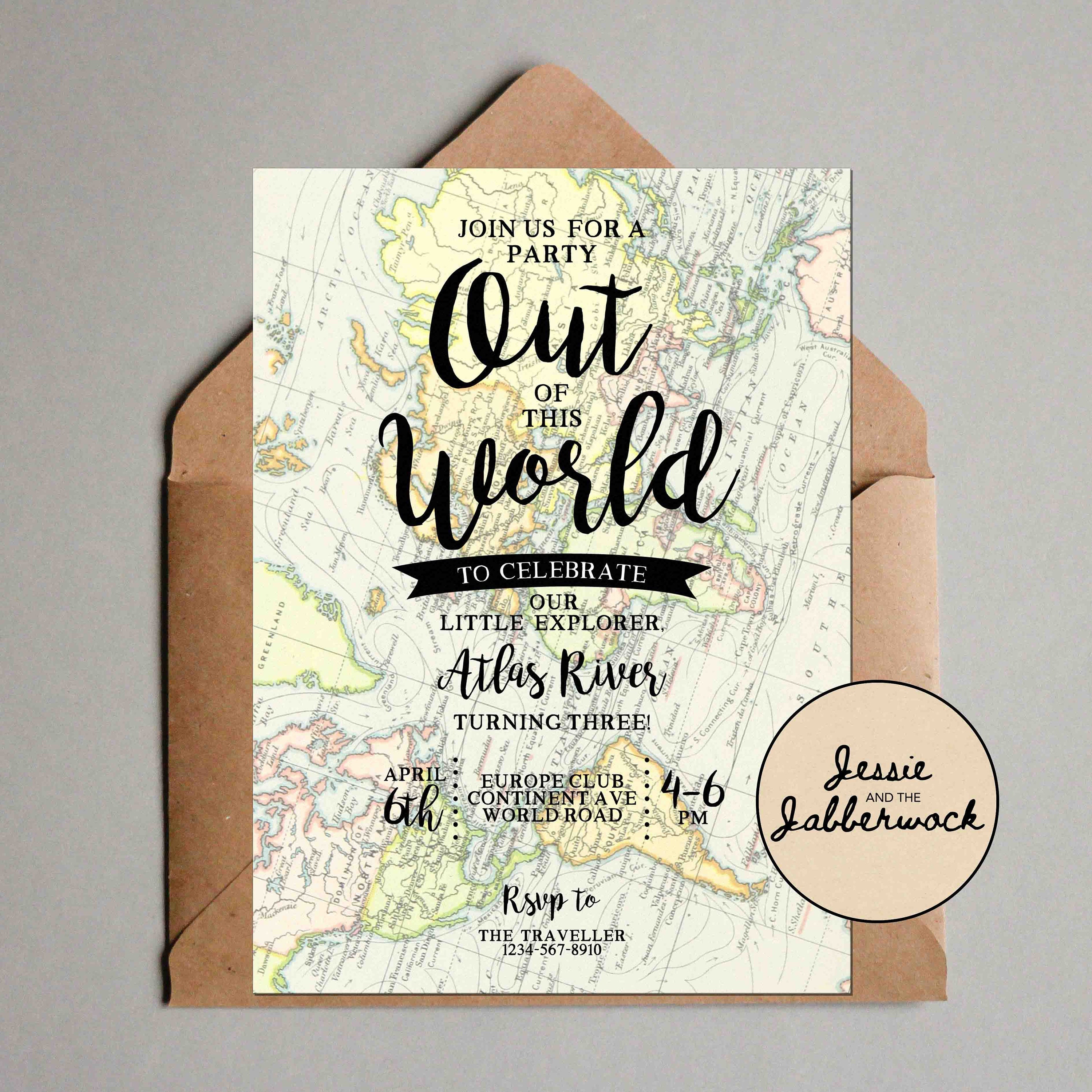 Adventure Awaits Map Invitation Template | Editable Travel Party Invite ...