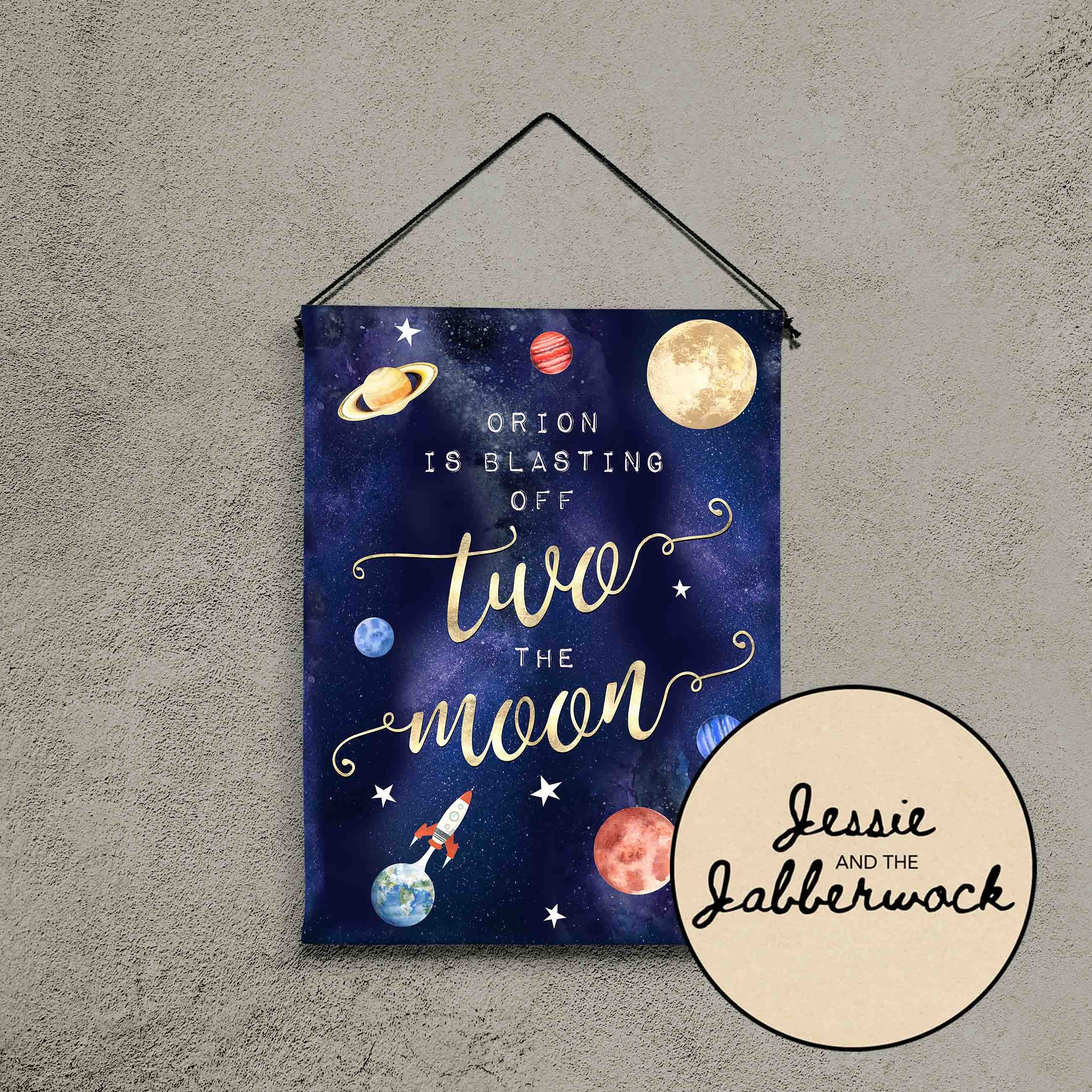 Two the Moon 2nd Birthday Backdrop Design | Personalised Space Party ...