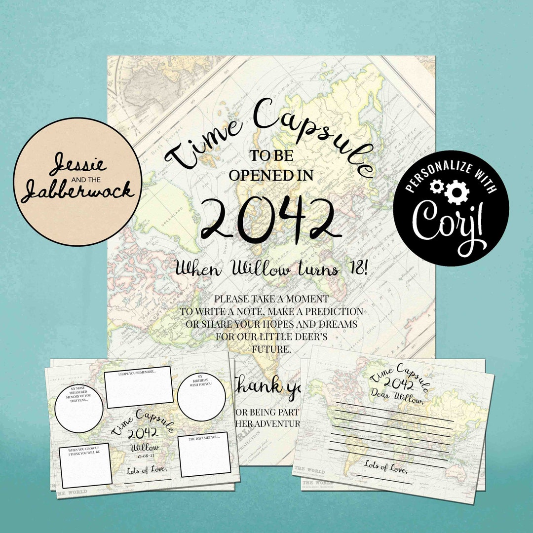 Vintage Map Time Capsule Templates | Explorer Memory Guestbook ...
