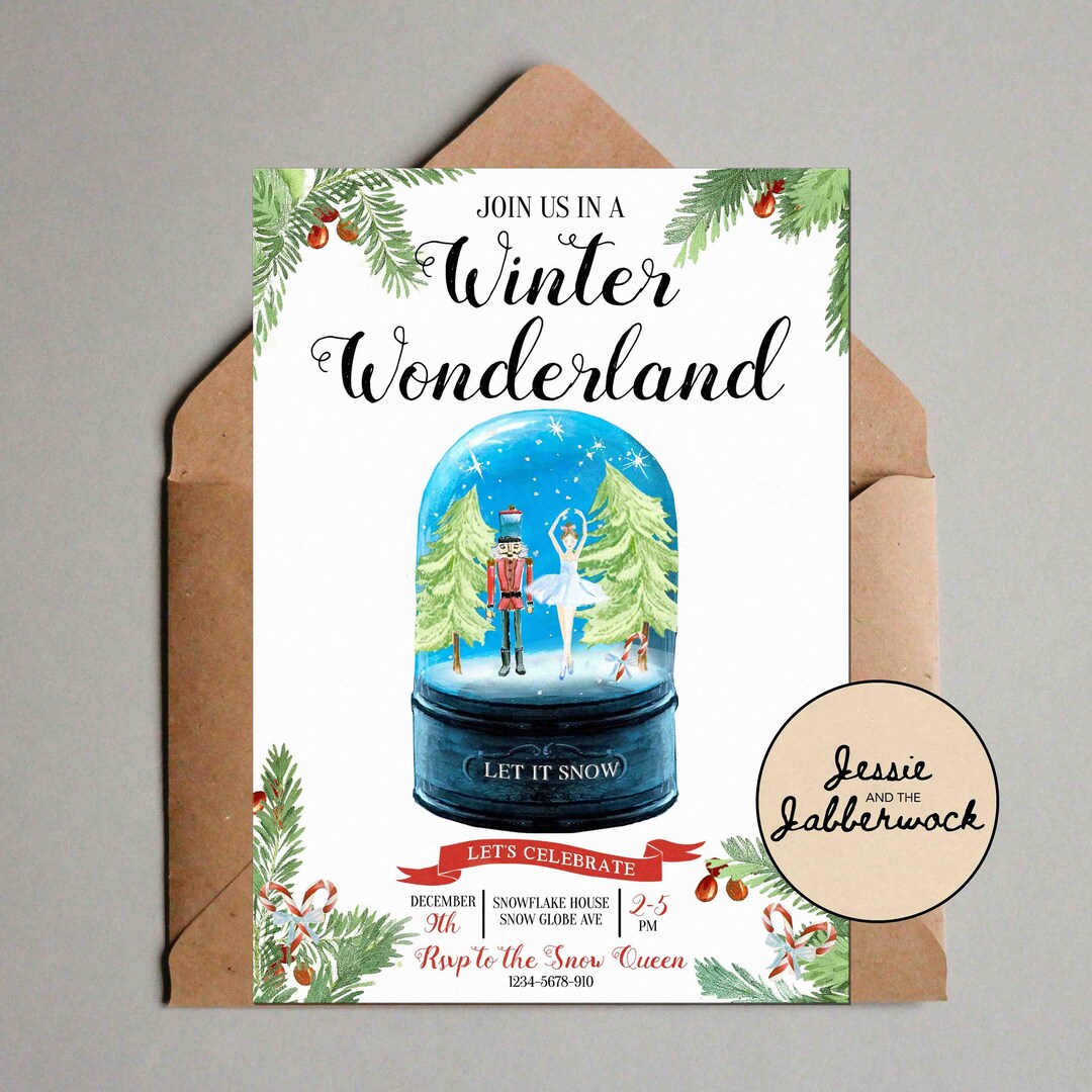 Nutcracker Snow Globe Invitation Festive Christmas Invite - Etsy