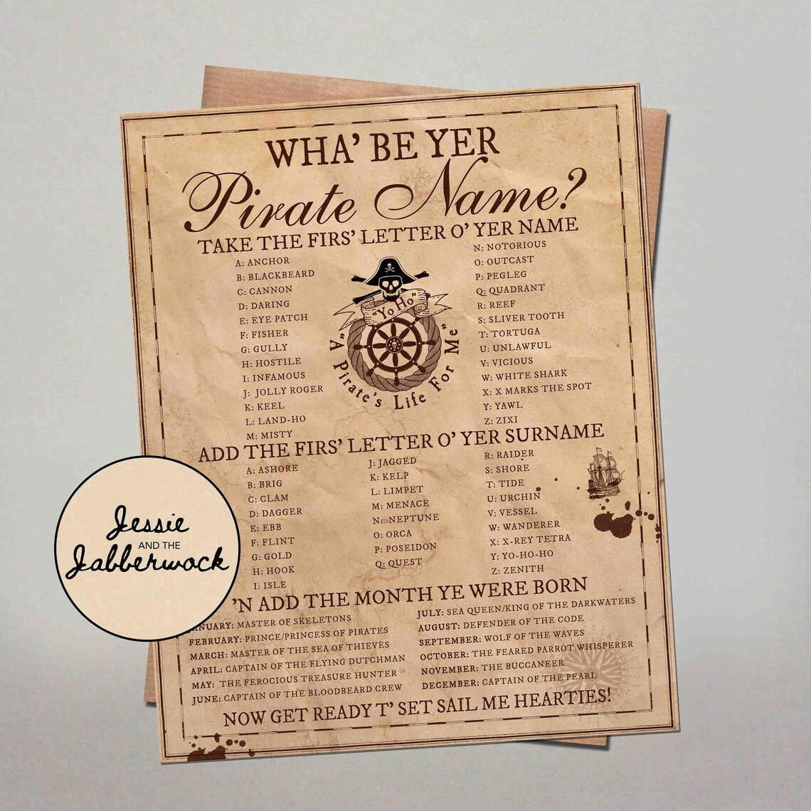 What's Your Pirate Name? Printable, Instant Download Party Game ...