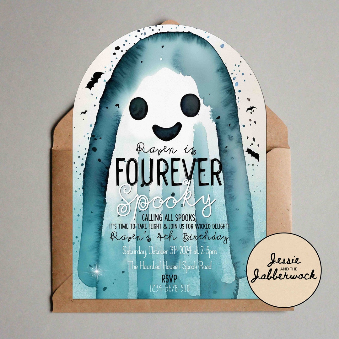 Four-ever Spooky Ghost Invite | 4th Birthday Invitation | Un-four ...