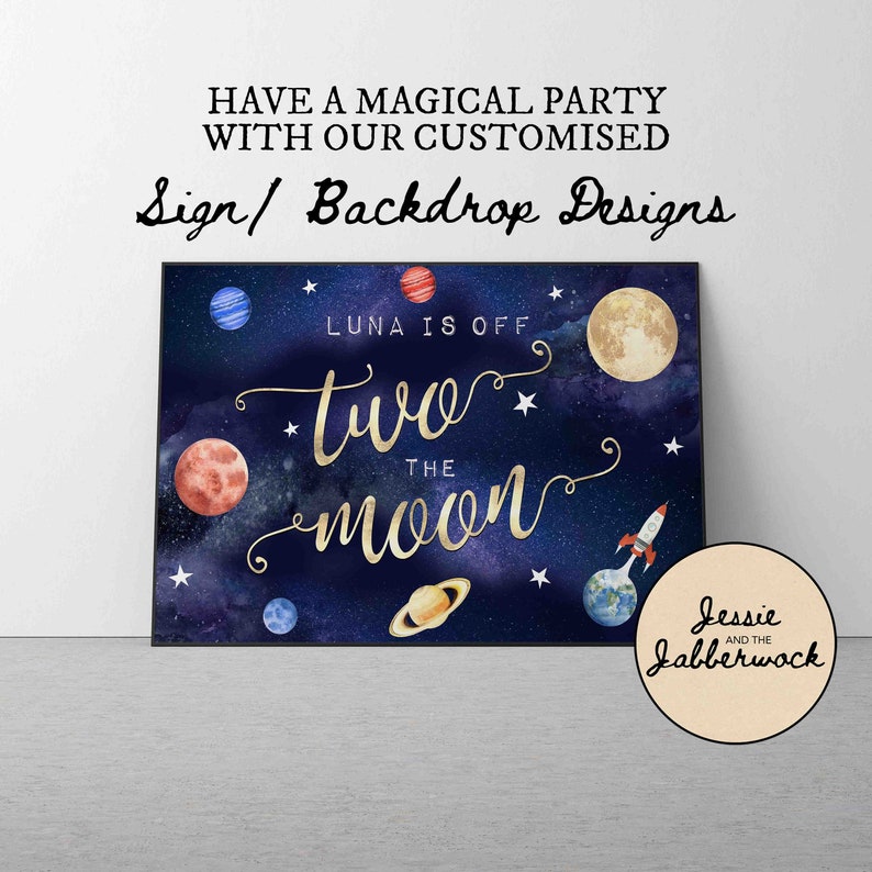 Two the Moon 2nd Birthday Backdrop Design | Personalised Space Party ...