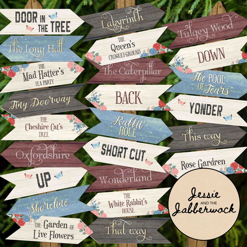 Wonderland Directional Signs Party Pack Printable Alice in - Etsy