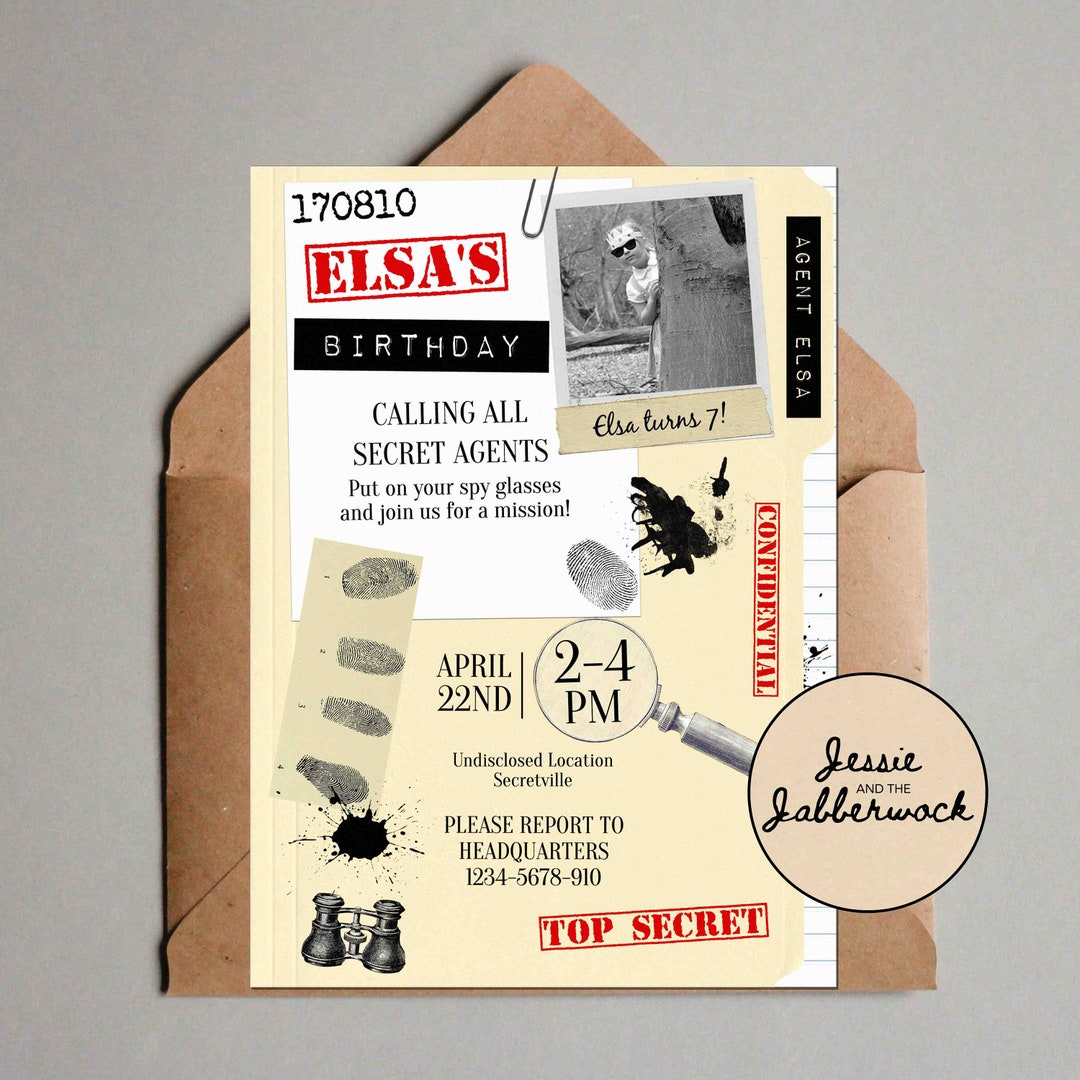 SECRET AGENT SPY Party Invite, Mission Impossible Birthday Invitation ...