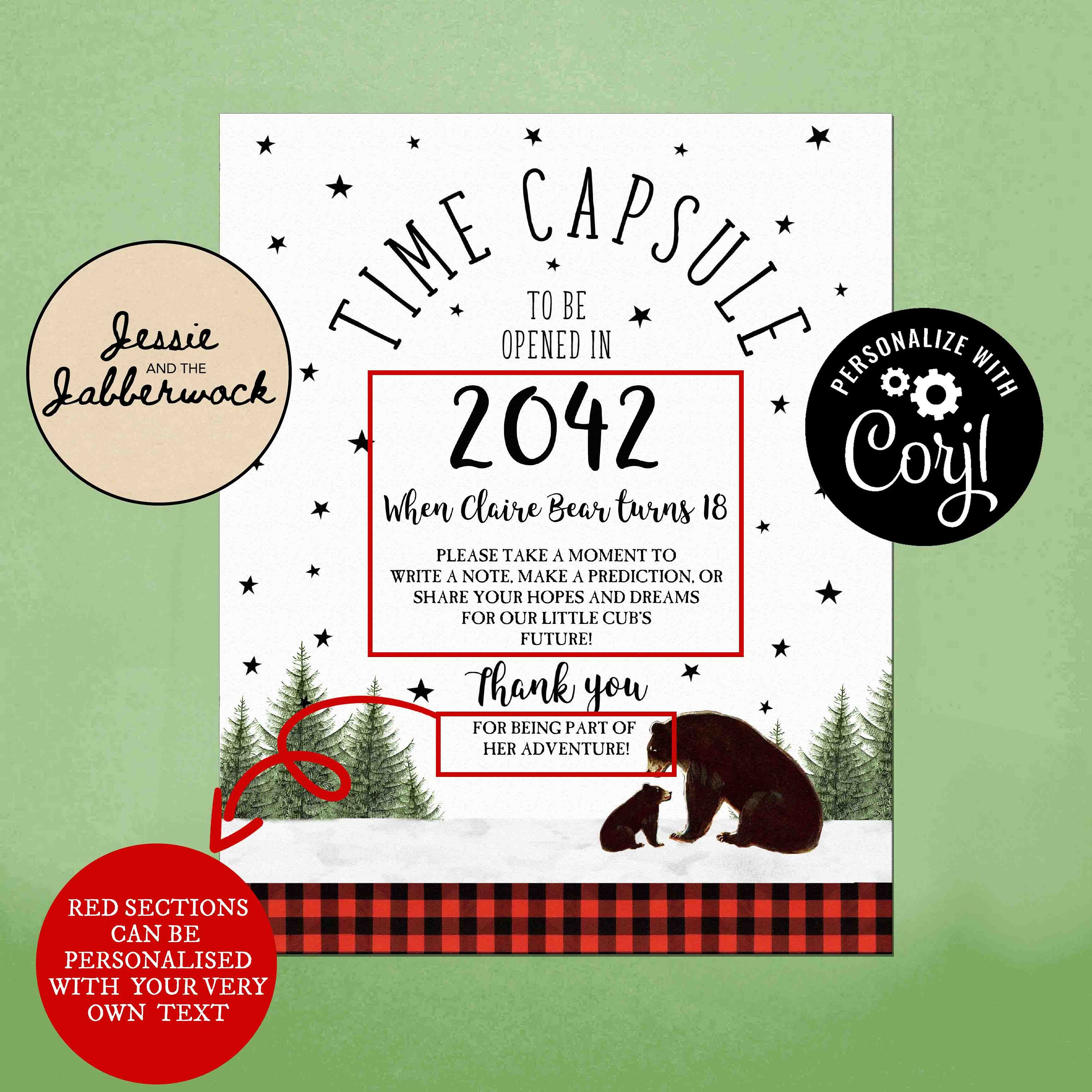 Brown Bear Time Capsule Template | Lumberjack Birthday Memory Guestbook ...