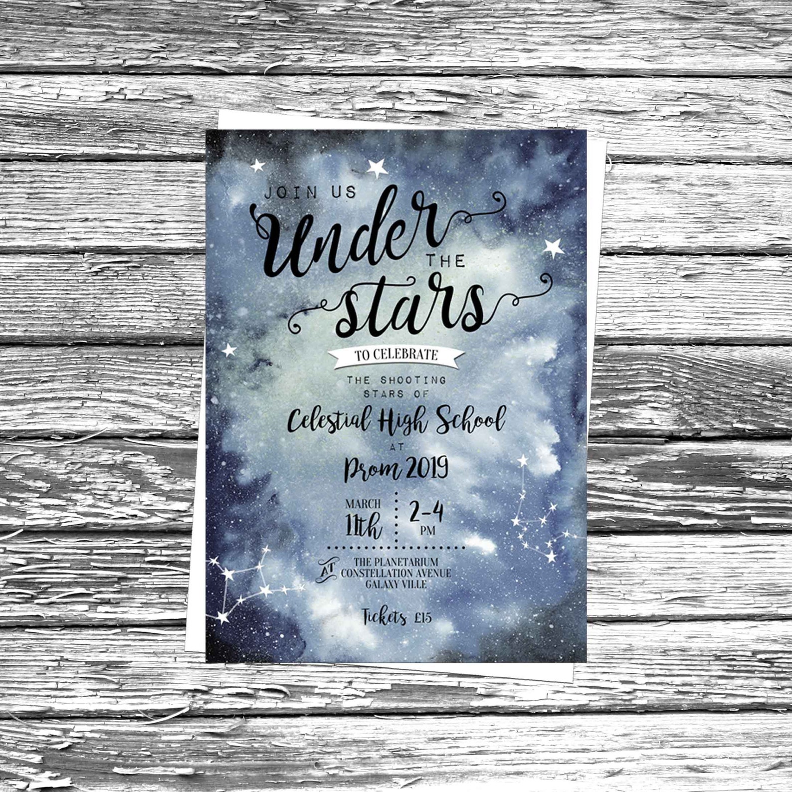 Under the Stars Prom Invite Celestial Galaxy Invitation | Etsy