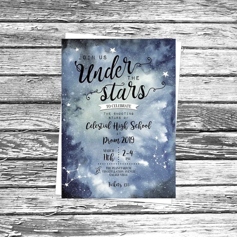 Under the Stars Prom Invite Celestial Galaxy Invitation | Etsy