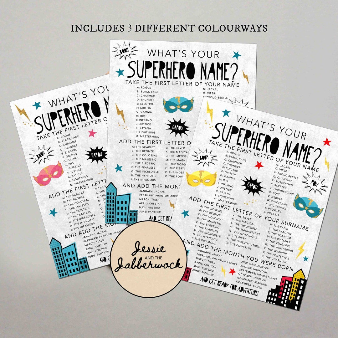 What's Your Superhero Name? Printable, Instant Download Party Game ...