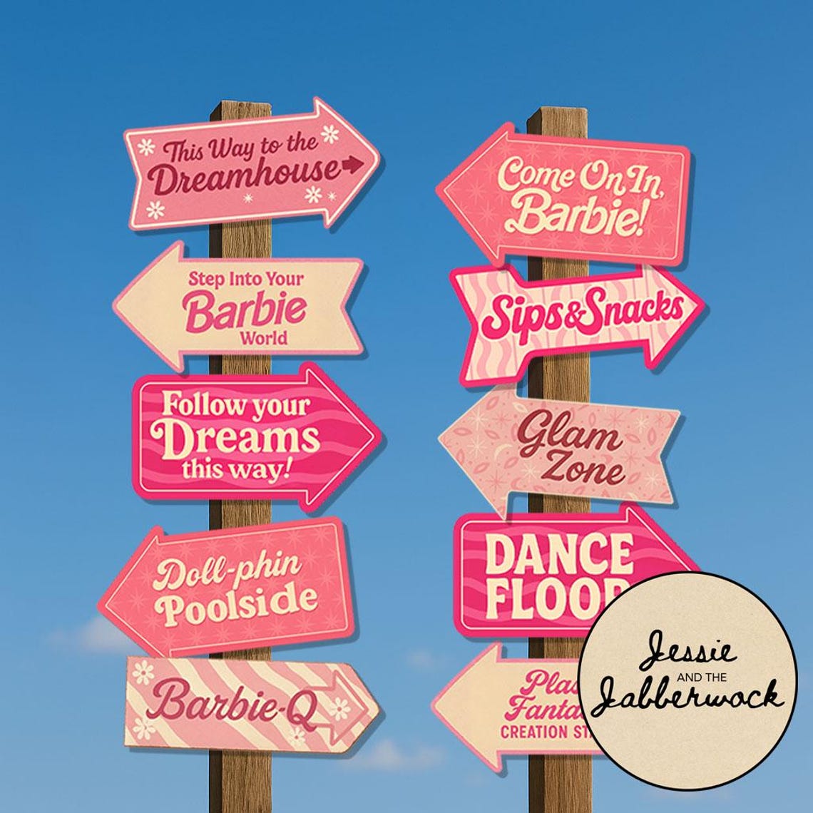Pink Barbie Inspired Directional Signs Party Pack Printable | Retro ...