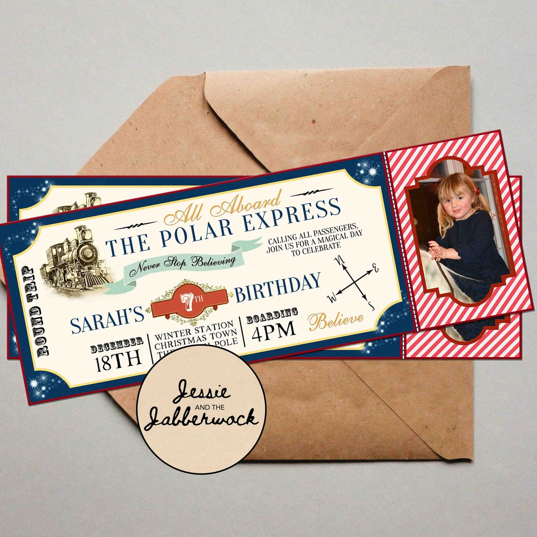 Polar Express Photo Train TICKET Invitation, Festive Christmas, Believe ...